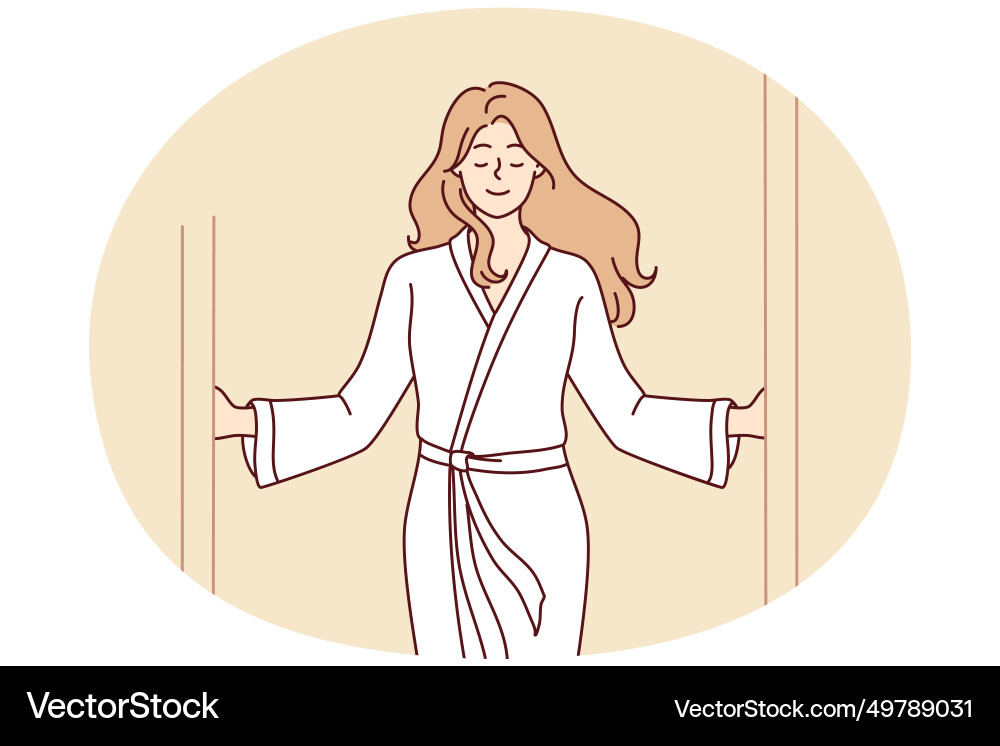Woman in bathrobe while visiting spa center looks Vector Image