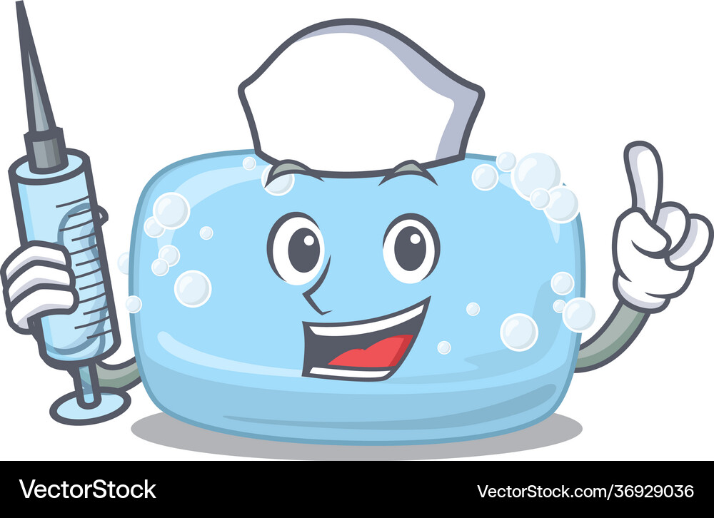 A dedicate soap nurse mascot design with syringe Vector Image