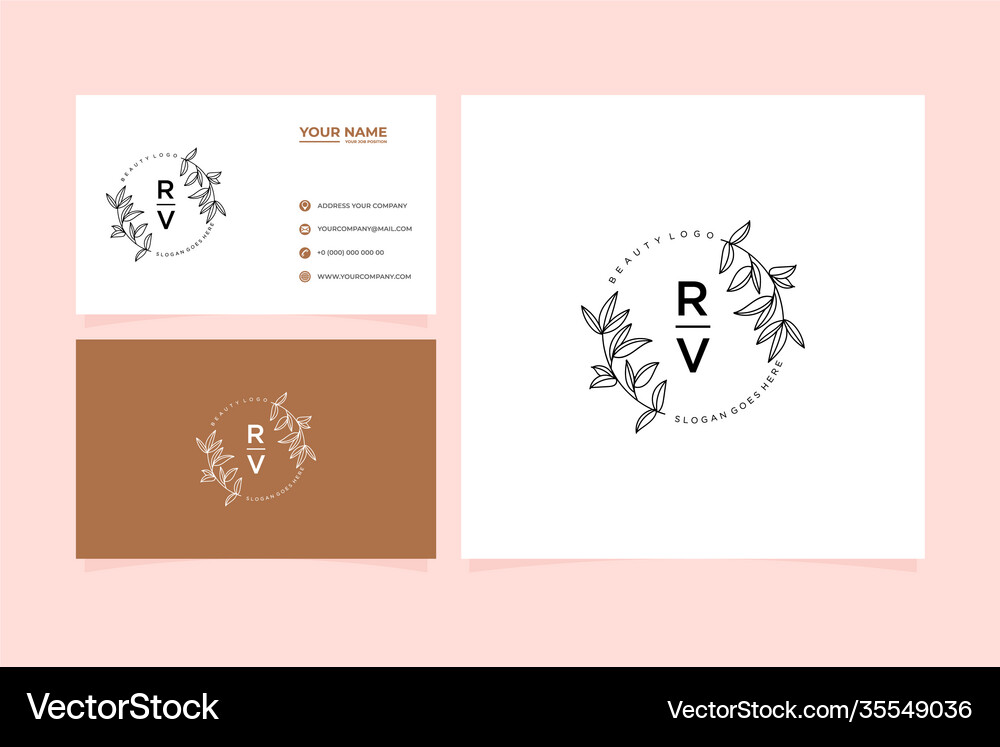 Initial rv letters beautiful floral feminine Vector Image