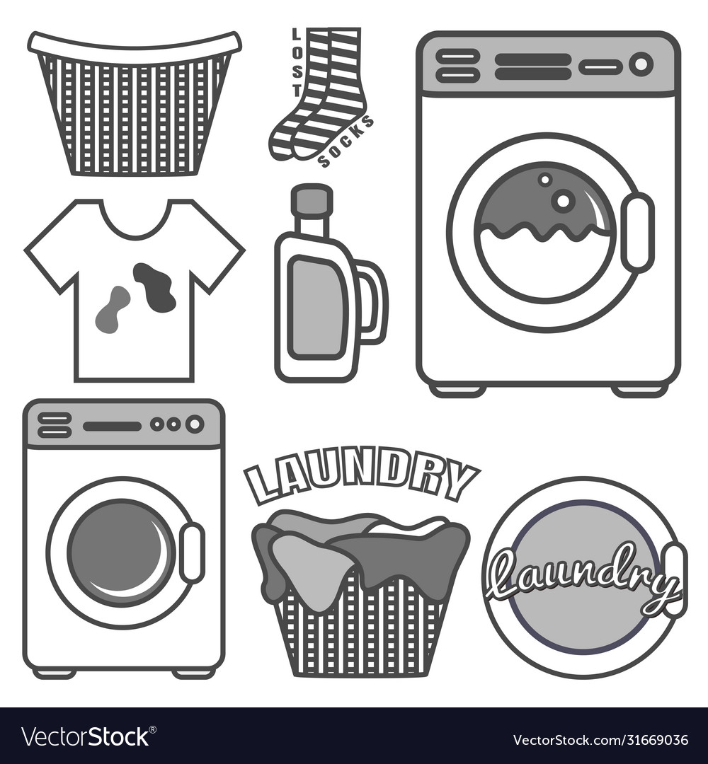 Monochrome set with different elements laundry Vector Image