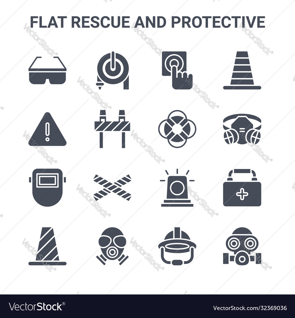 Set 16 flat rescue and protective concept line Vector Image