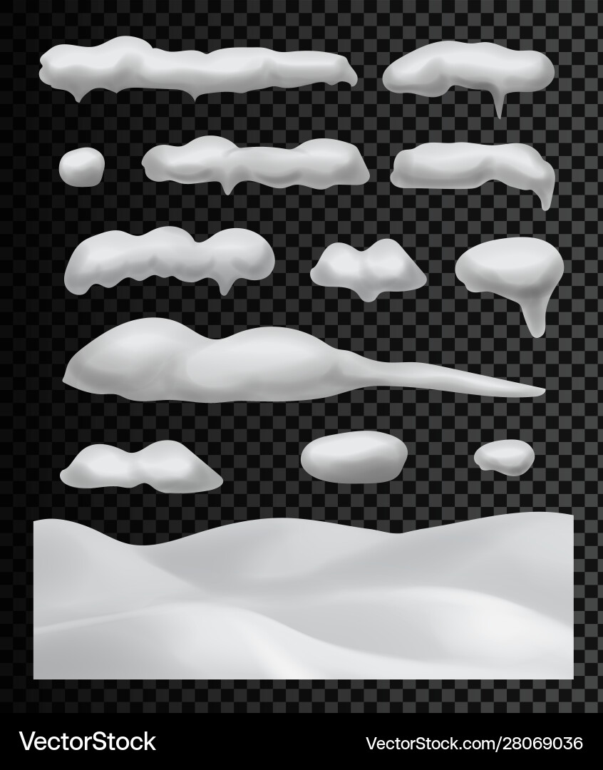 Snow caps snowballs set snowdrifts collection Vector Image