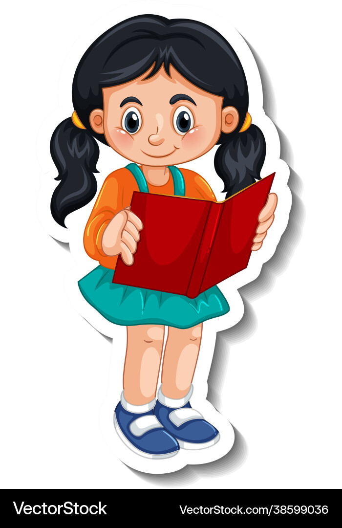 Sticker template with a girl reading book Vector Image