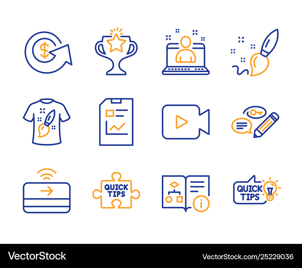 T-shirt design video camera and quick tips icons Vector Image