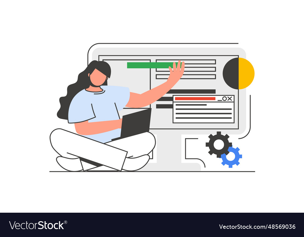 Web design outline concept with character scene Vector Image