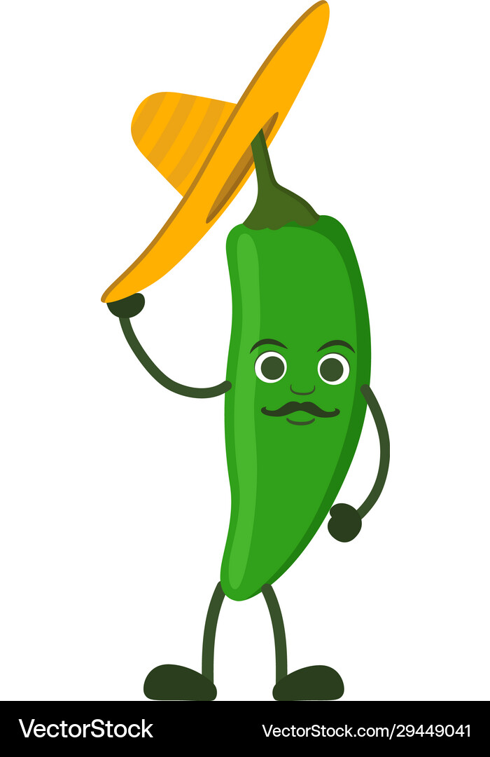 Cartoon character pepper in sombrero Royalty Free Vector