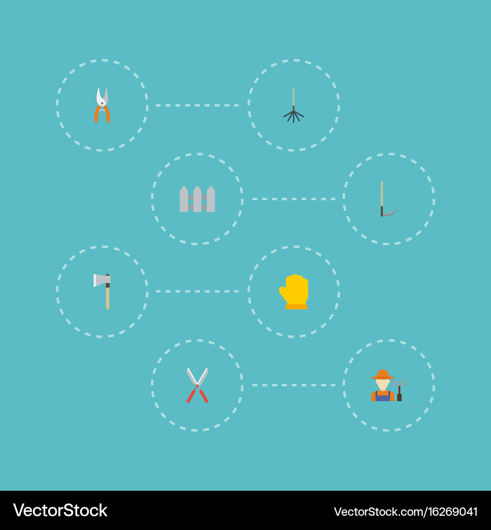 Flat icons axe rake latex and other Royalty Free Vector