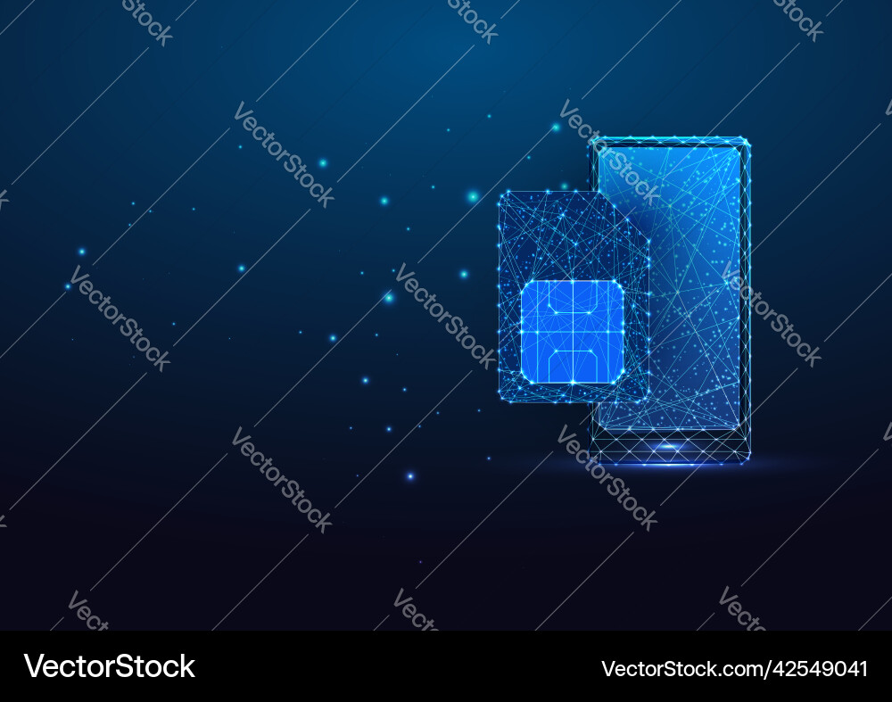 Futuristic smartphone and sim card in glowing low Vector Image