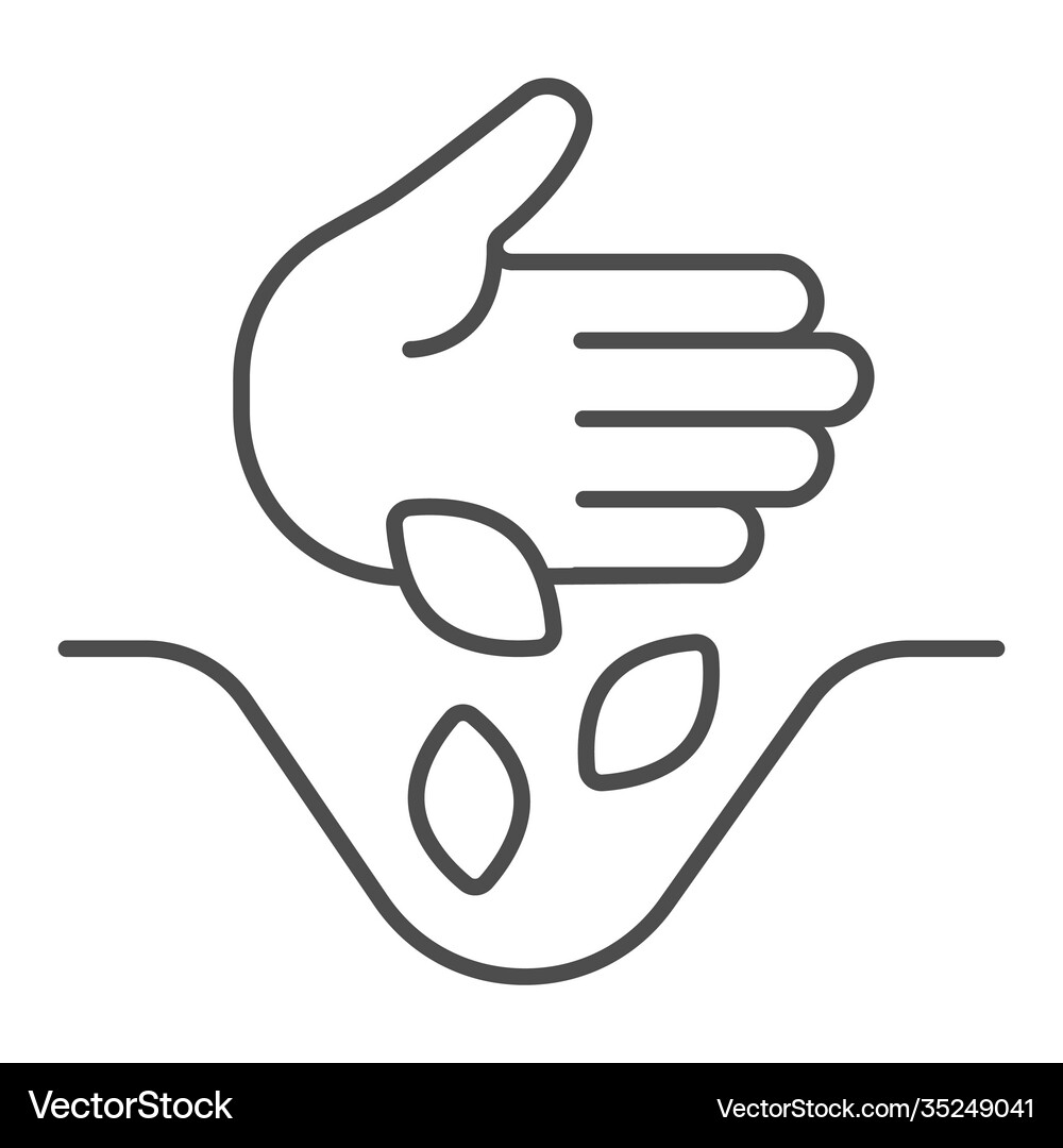 Hand and grains in soil thin line icon farm Vector Image