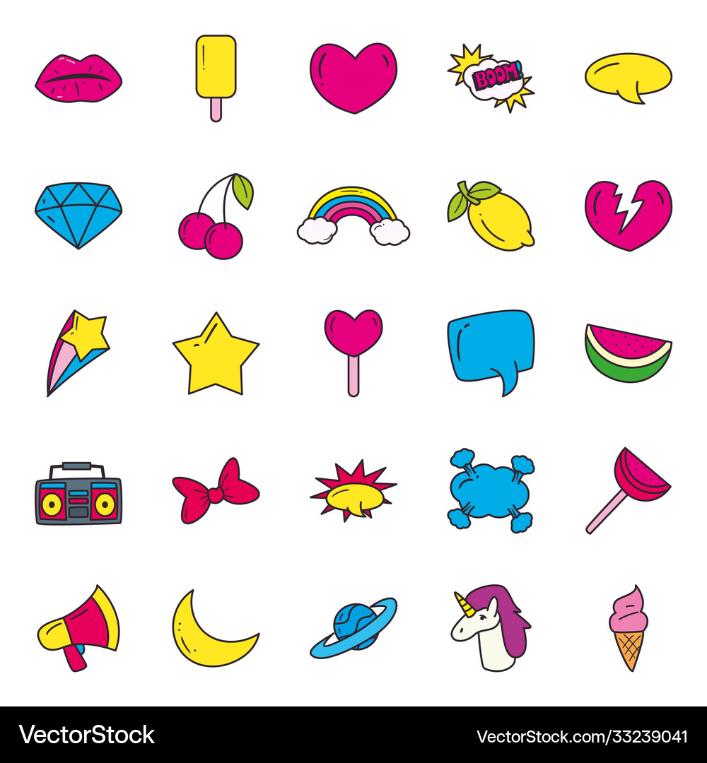 Pop art line and fill style symbols set Royalty Free Vector