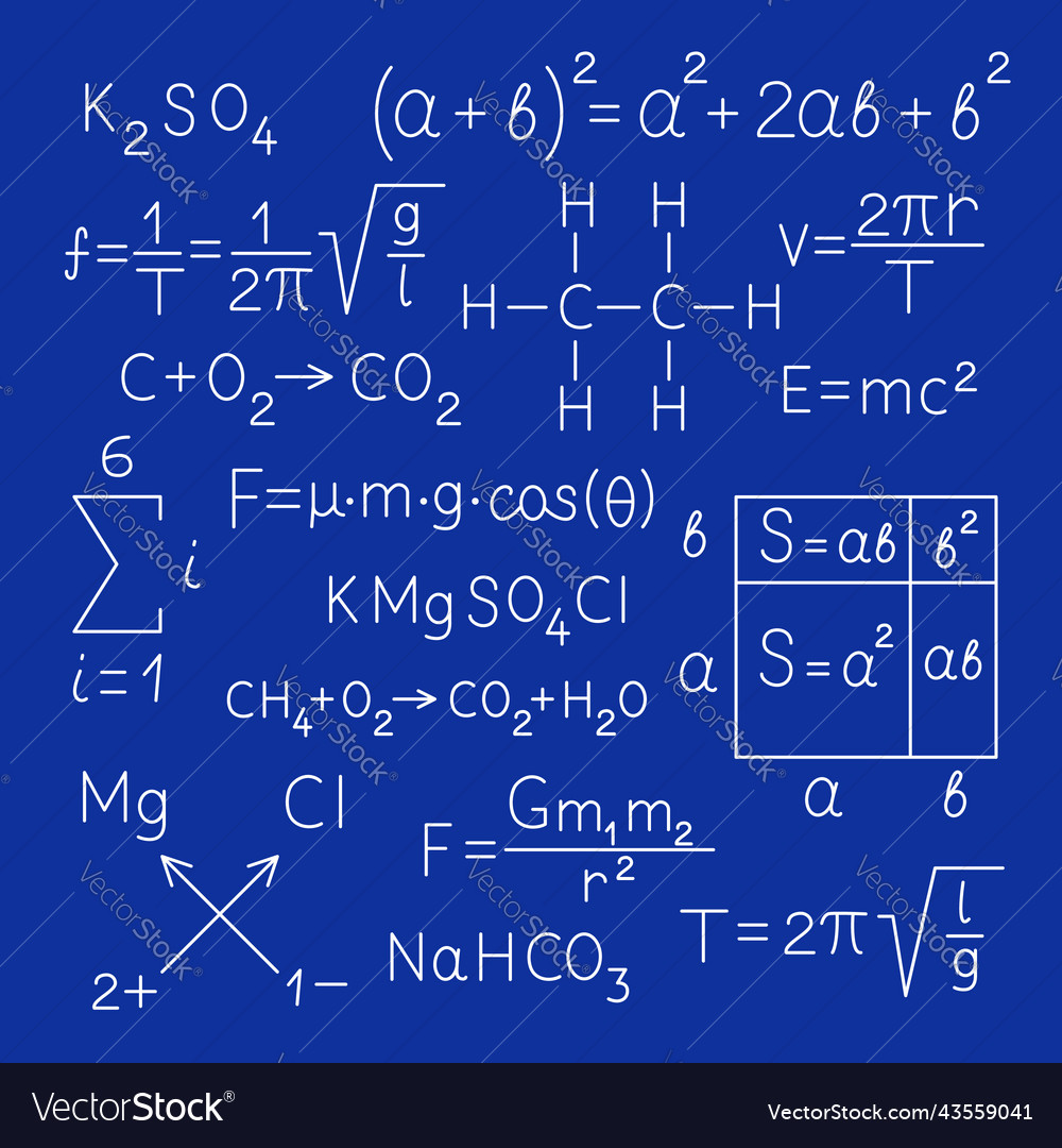 Poster with scientific formulas and equations Vector Image