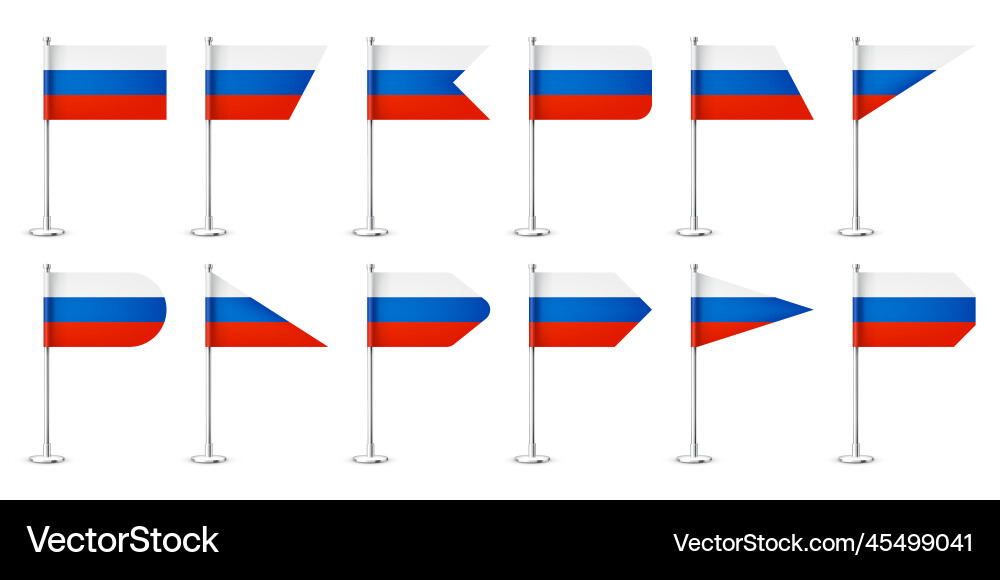 Realistic various russian table flags on a chrome Vector Image