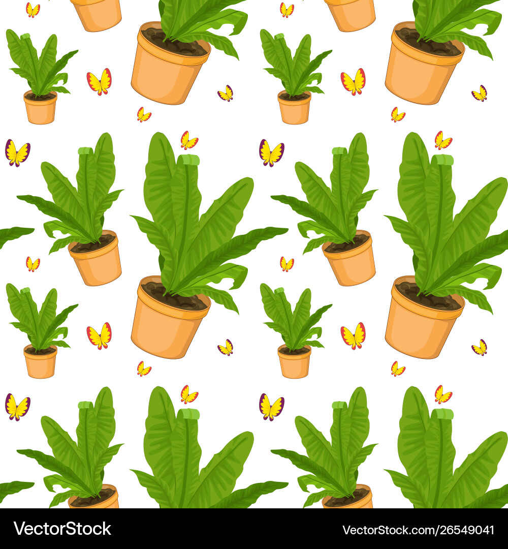 Seamless pattern tile cartoon with fern plant Vector Image