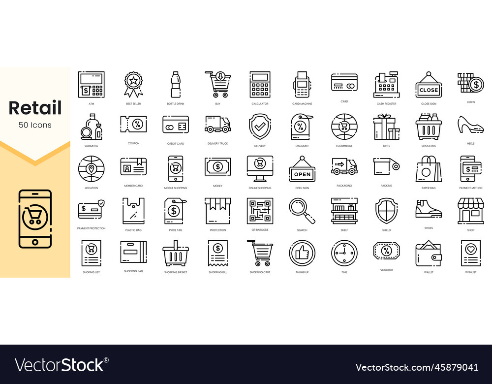 Simple outline set of retail icons linear style Vector Image