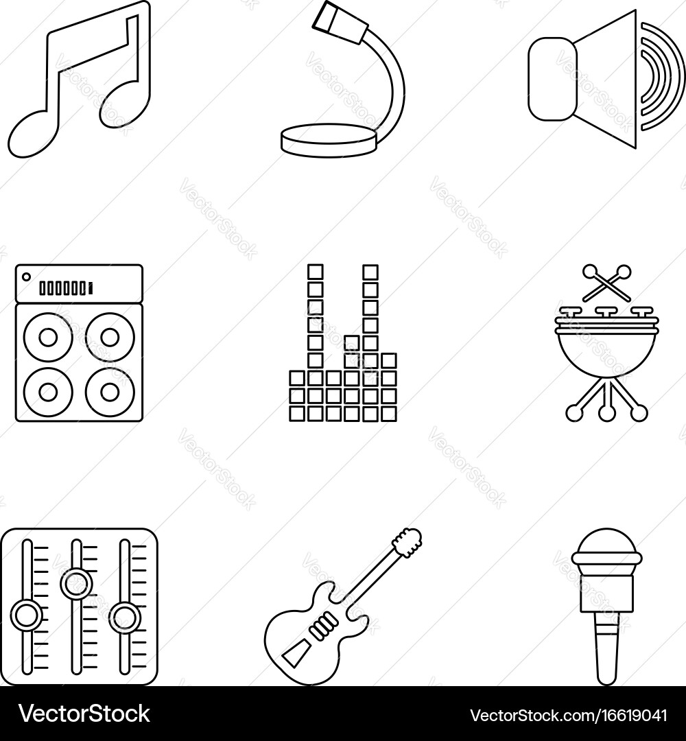 Sound producing icons set outline style Royalty Free Vector