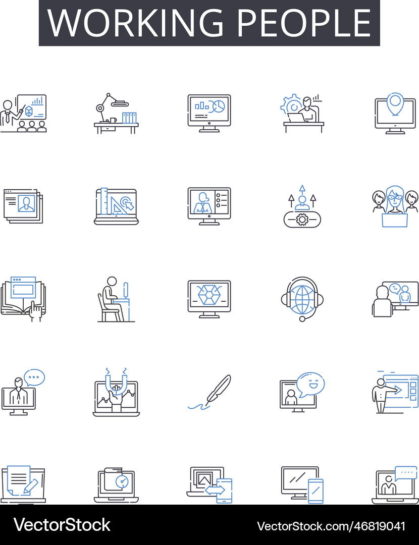 Working people line icons collection active folks Vector Image