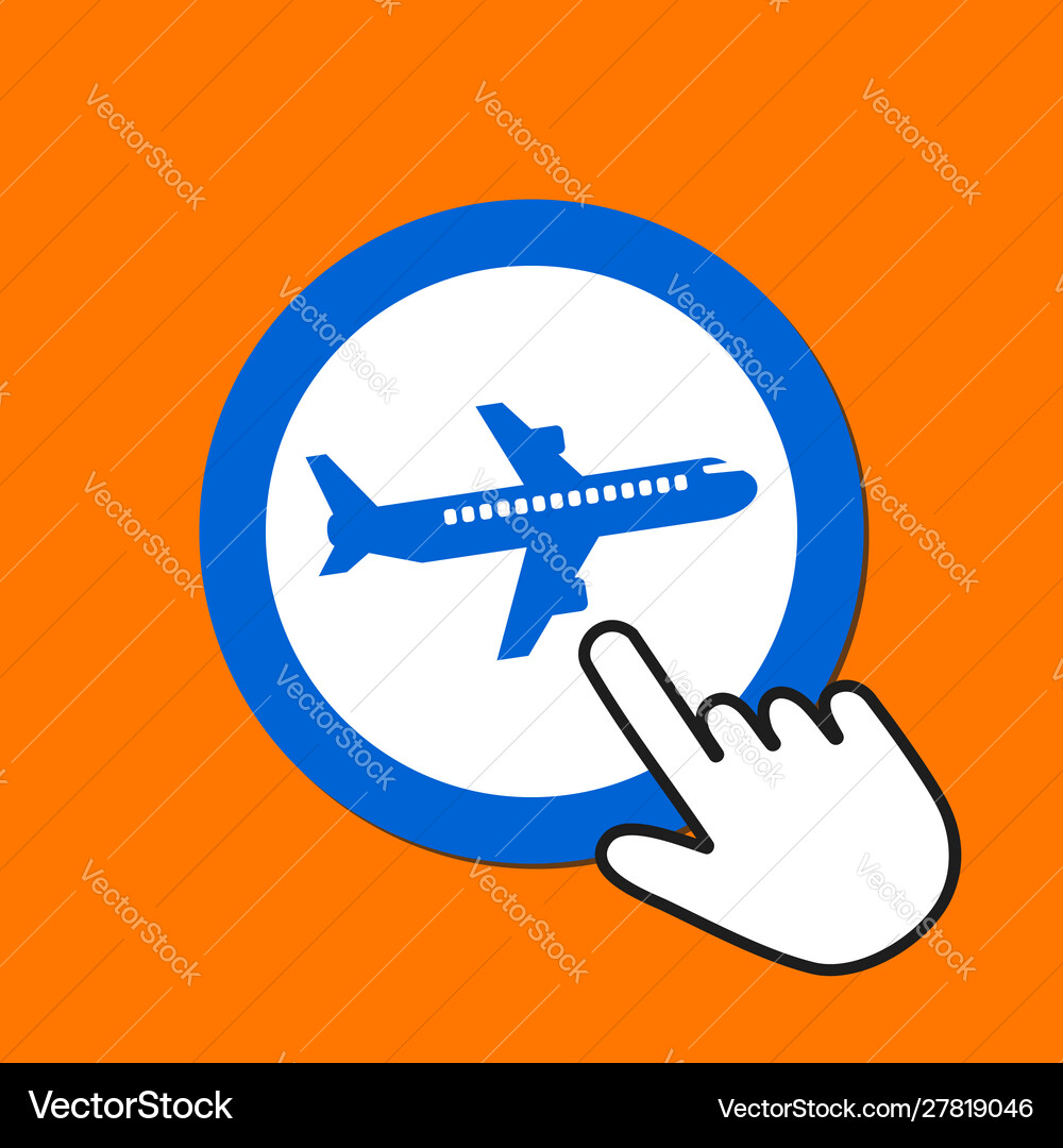 Airplane icon traveling concept hand mouse cursor Vector Image