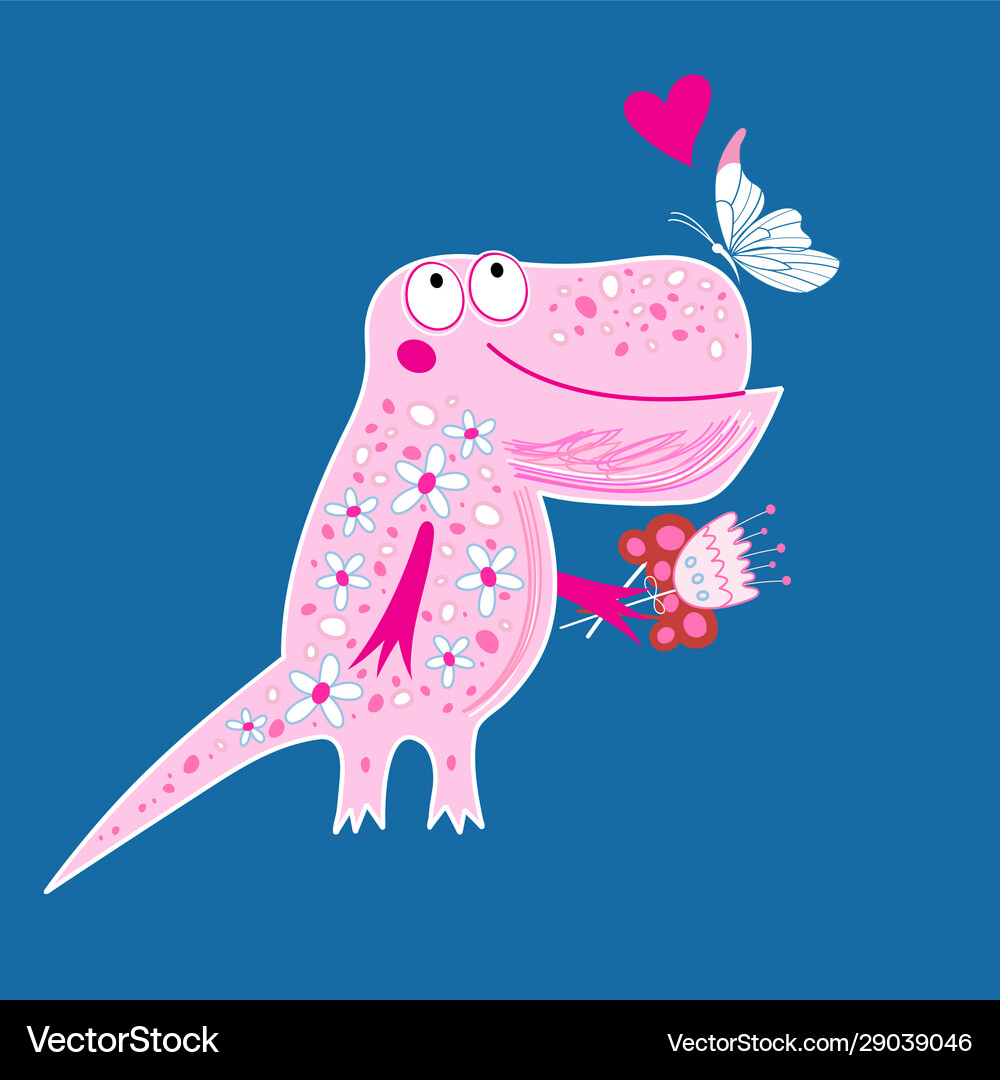 Bright postcard with a funny enamored dinosaur Vector Image