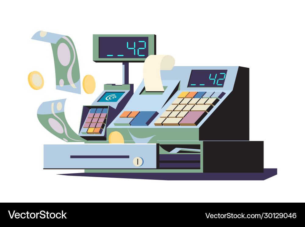 Cashbox with touch screen and payment terminal Vector Image