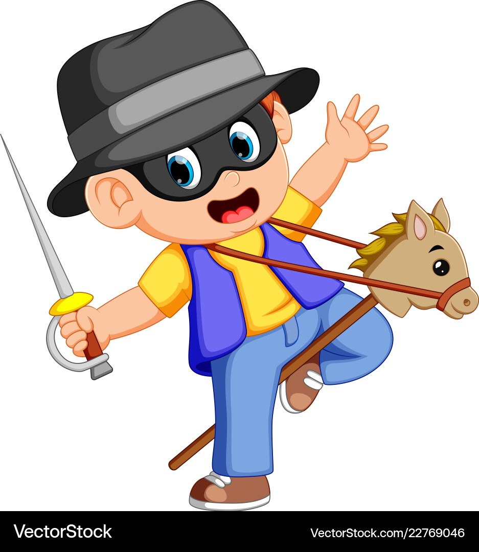 Cute boy dressed as a cowboy with sword Royalty Free Vector