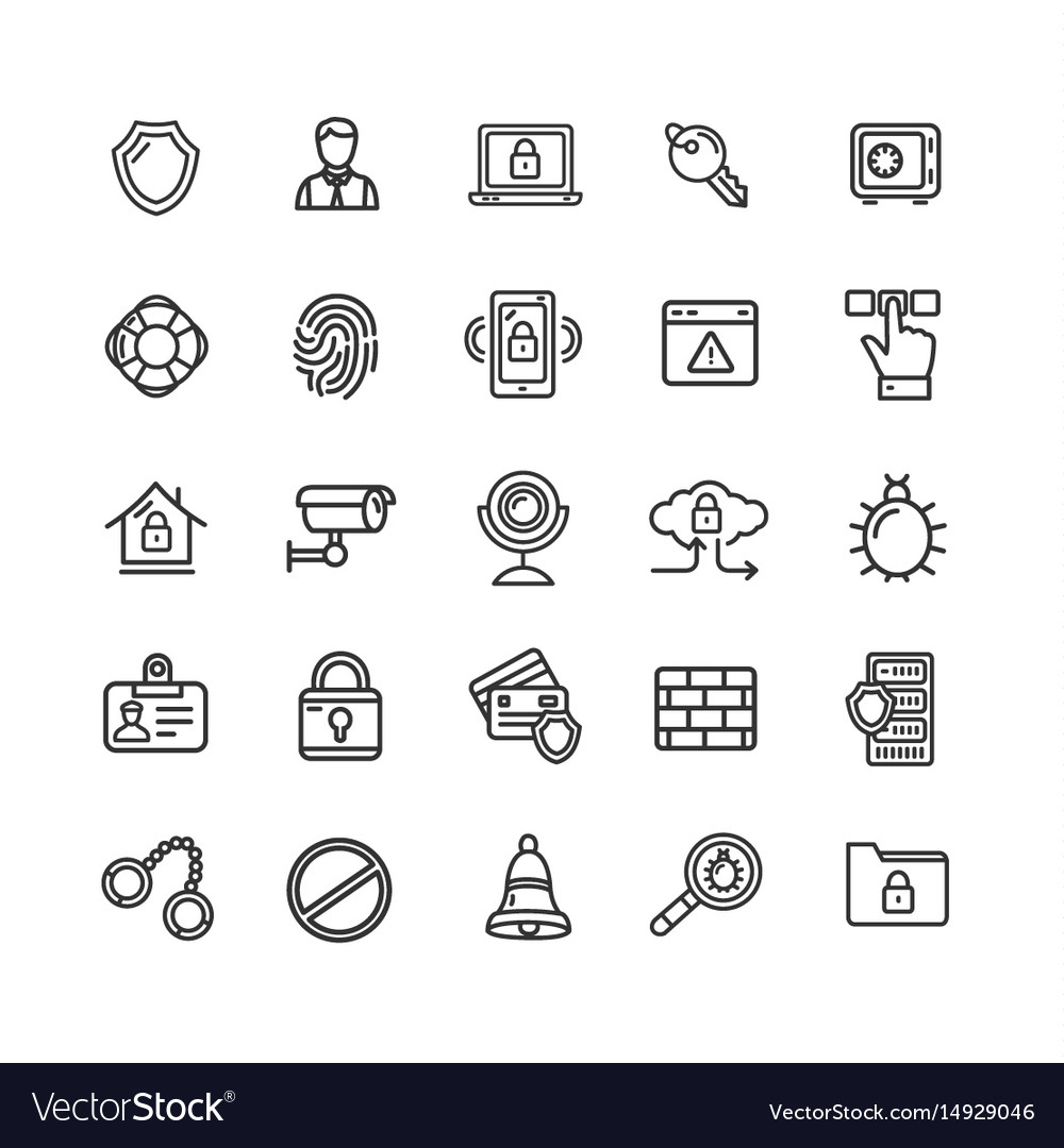 Data security and safe icon black thin line set Vector Image