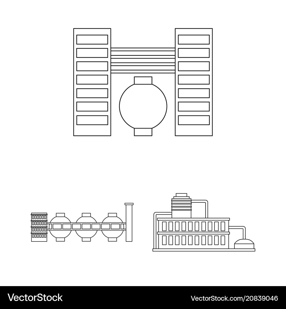 Factory and facilities outline icons in set Vector Image