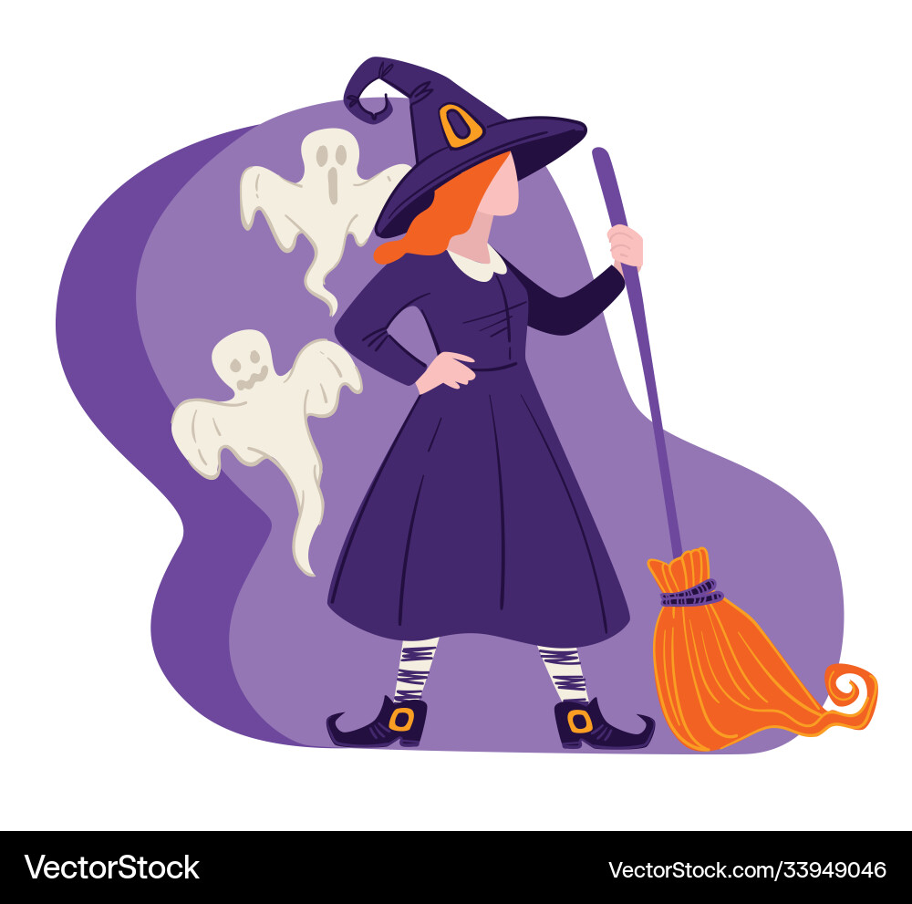 Halloween costume witch and ghosts holiday Vector Image