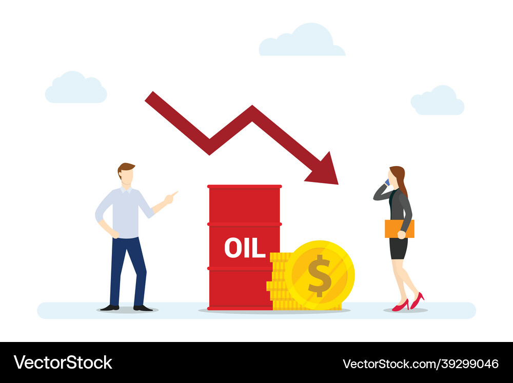 Oil price down concept with people and graph fall Vector Image