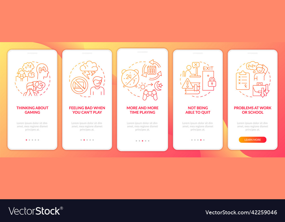 Signs of game addiction red gradient onboarding Vector Image