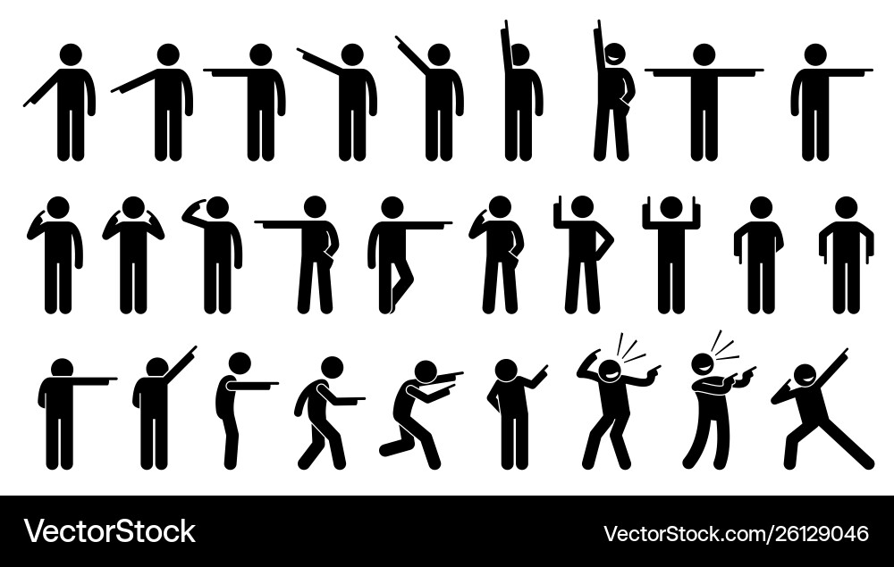 Stick figures a person pointing finger set Vector Image