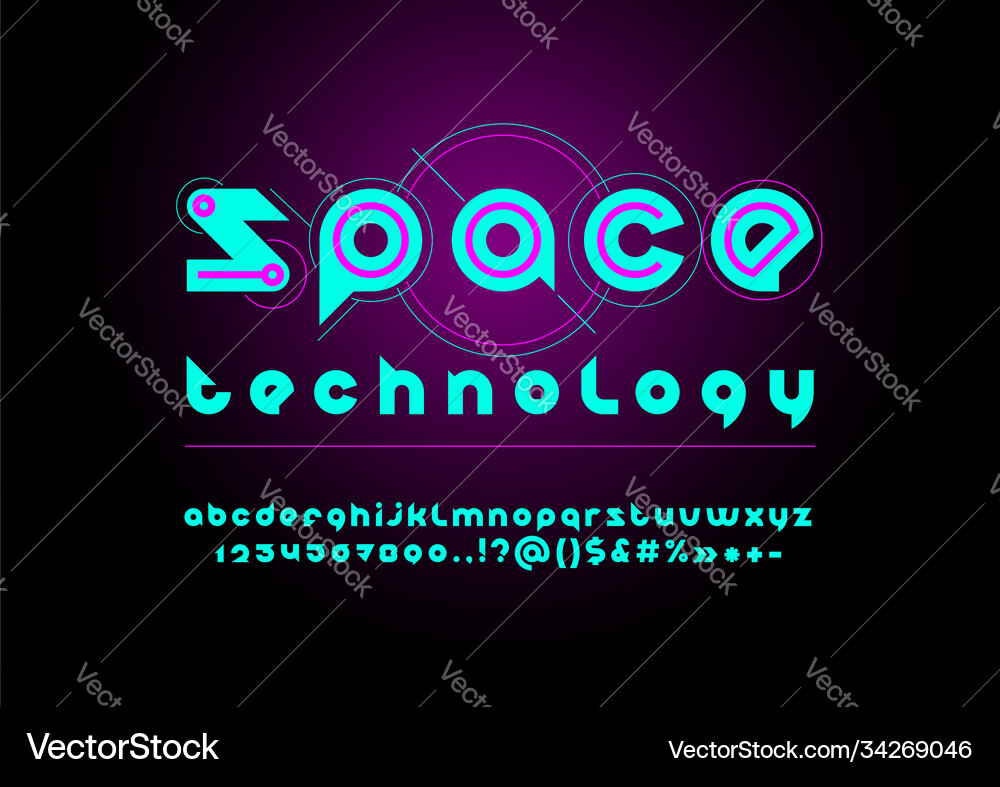 Technical bright font rounded modern alphabet Vector Image