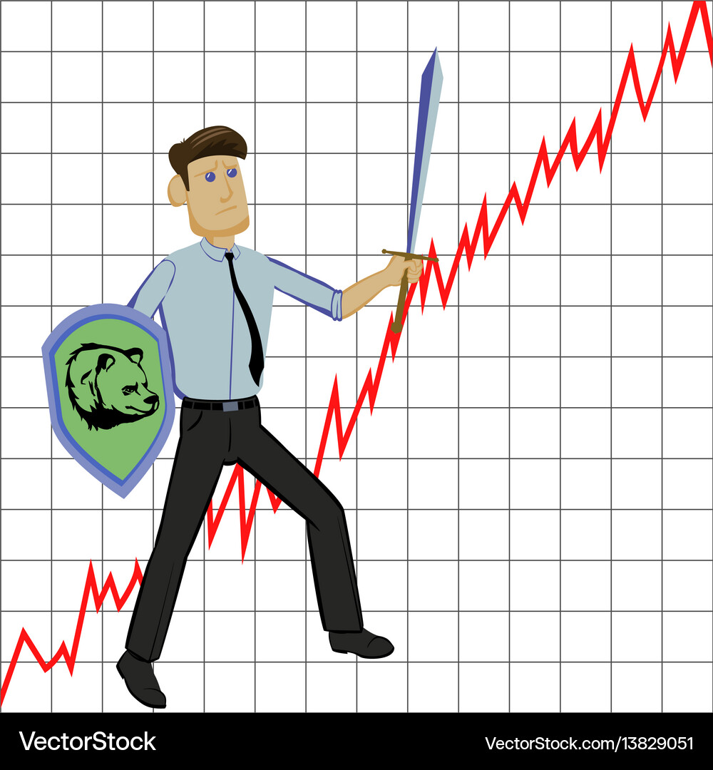 Businessman with sword and shild on graph Vector Image