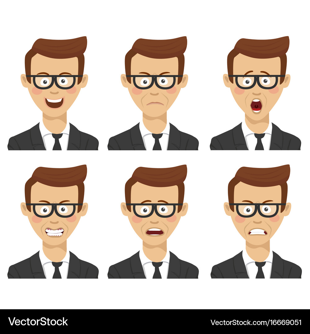 Businessman with various avatar expressions set Vector Image