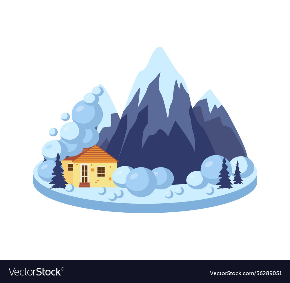 Devastating effects snow avalanche flat Royalty Free Vector