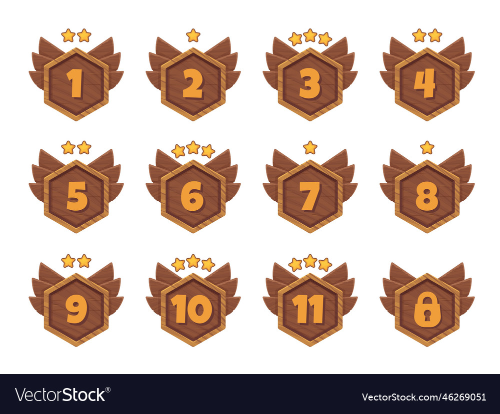 Game level number wooden frame selection screen Vector Image