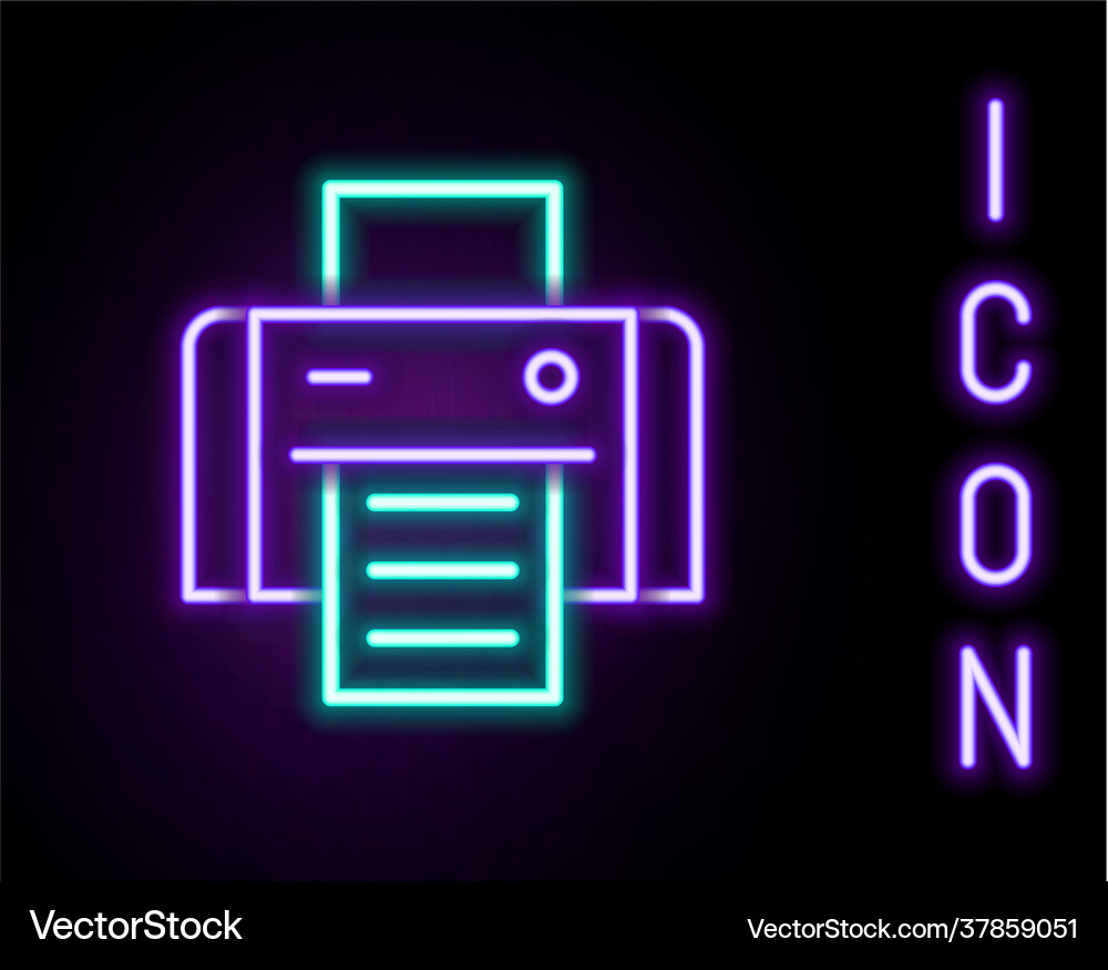 Glowing neon line printer icon isolated on black Vector Image