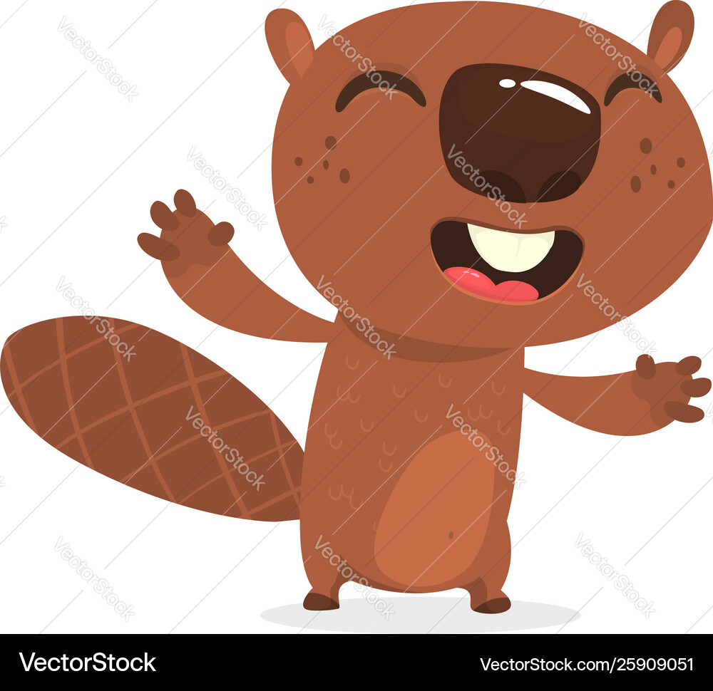 Happy cartoon beaver laughing Royalty Free Vector Image