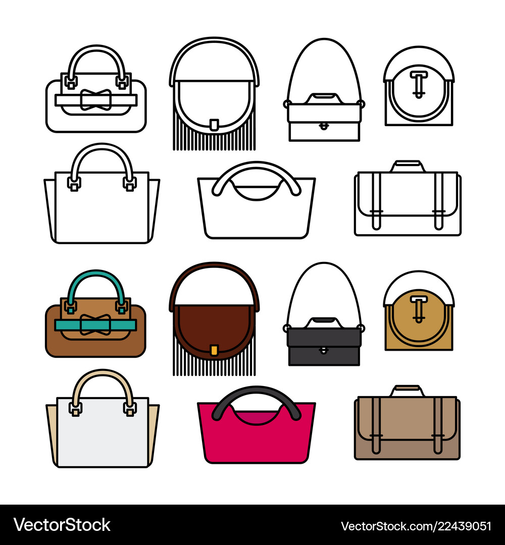 Purses and bags flat design line color Royalty Free Vector