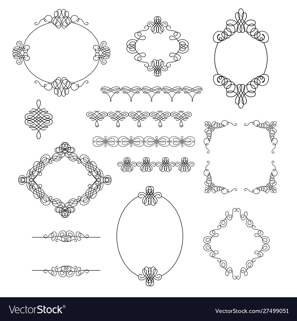 Set collection borders frames dividers Royalty Free Vector