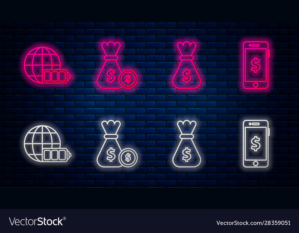 Set line money bag and coin money bag battery Vector Image Set line money bag and coin money bag battery Vector Image