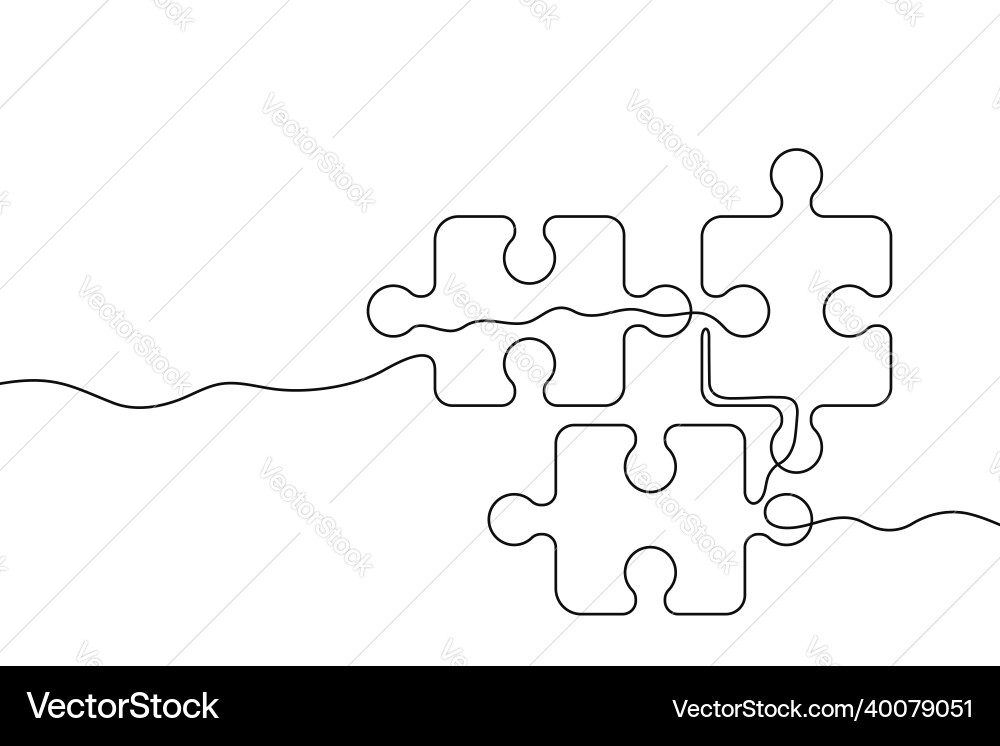 Three puzzle pieces of one continuous line drawn Vector Image
