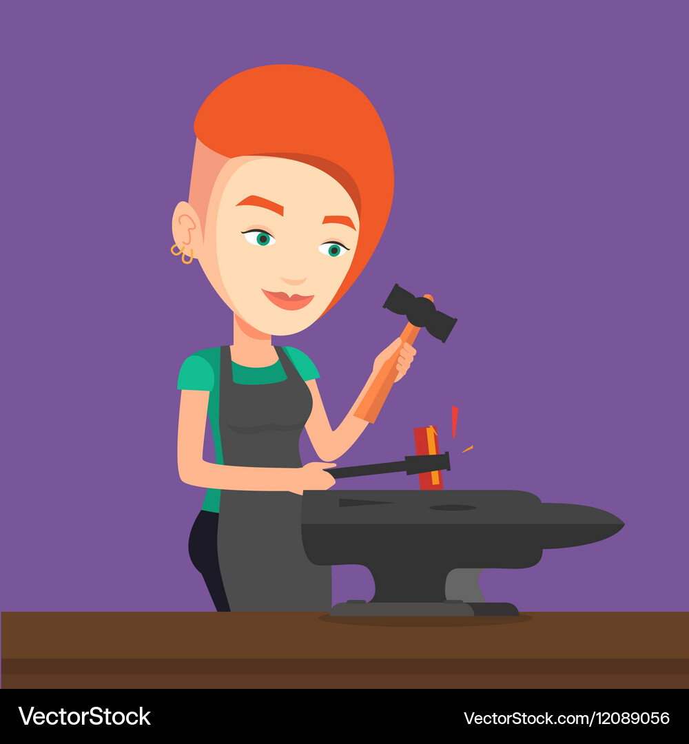 Blacksmith working metal with hammer on the anvil Vector Image