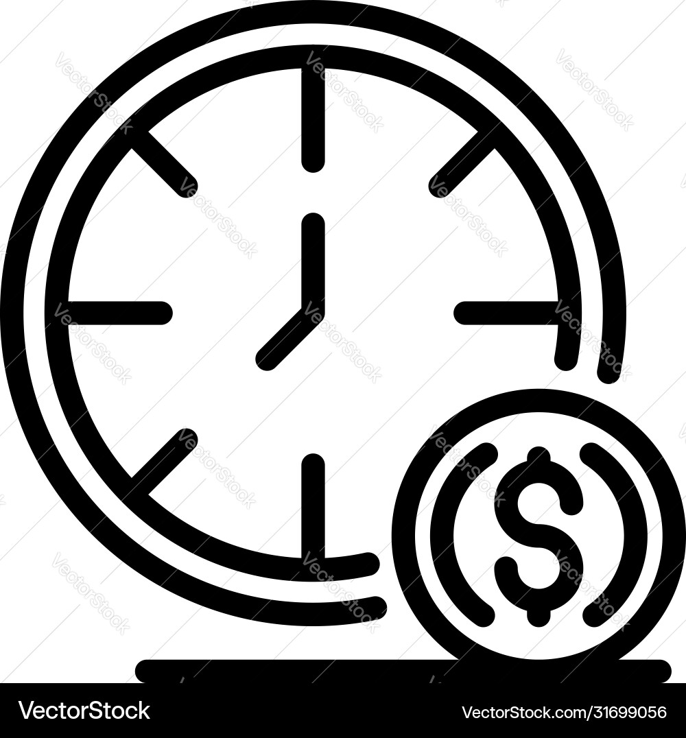 Clock and credit icon outline style Royalty Free Vector