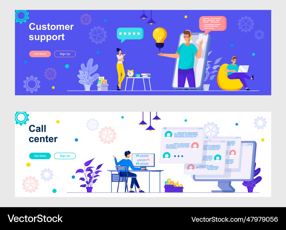 Customer support and call center landing page Vector Image