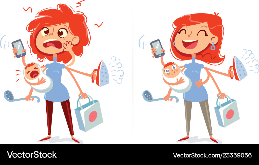 Multitasking mom and housewife Royalty Free Vector Image