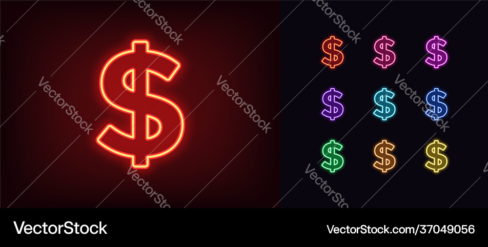 Neon dollar icon glowing dollar sign outline Vector Image