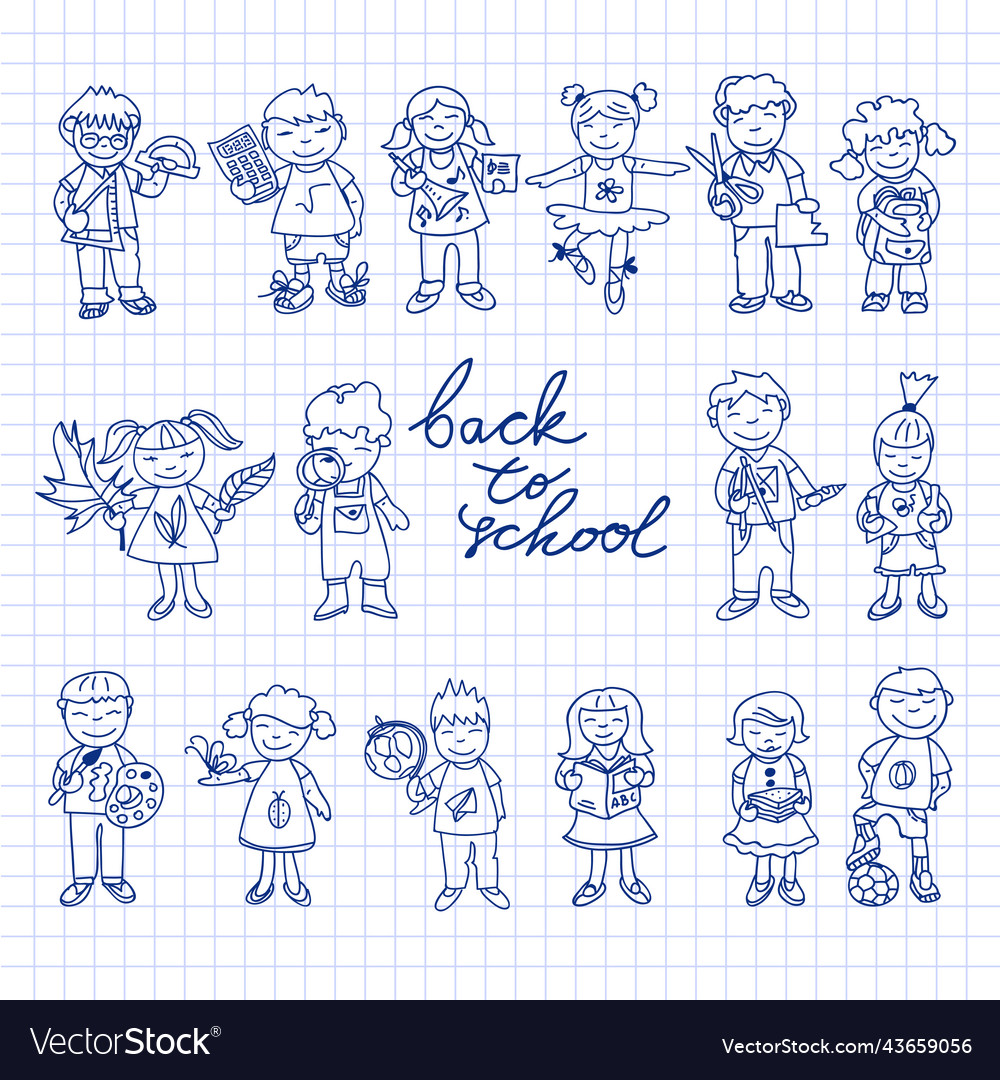 Set of carton doodle kids Royalty Free Vector Image