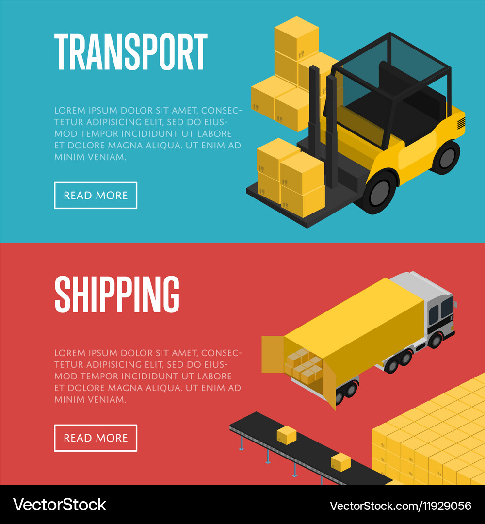 Transport and shipping isometric banners set Vector Image