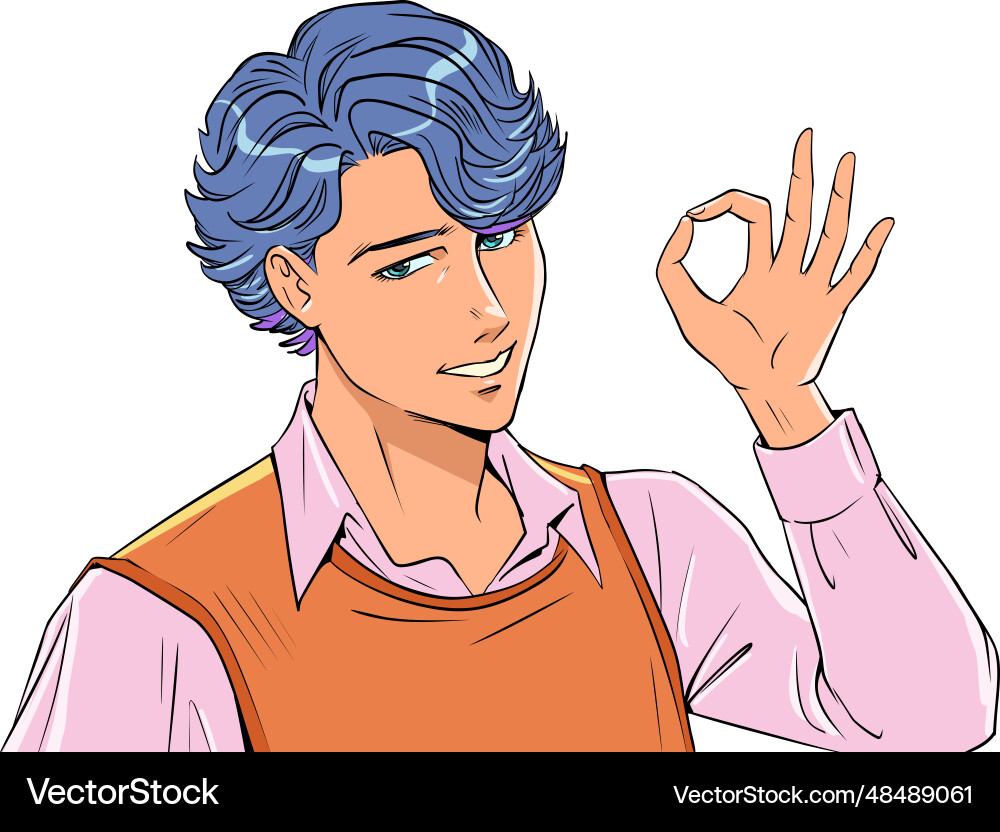 Acceptance of the proposal nice anime guy showing Vector Image