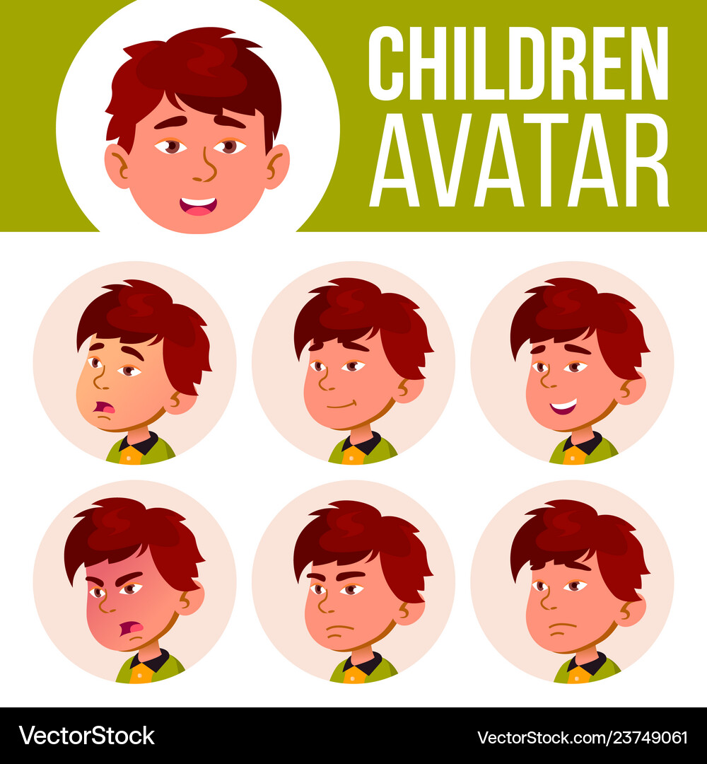 Asian boy avatar set kid kindergarten Royalty Free Vector
